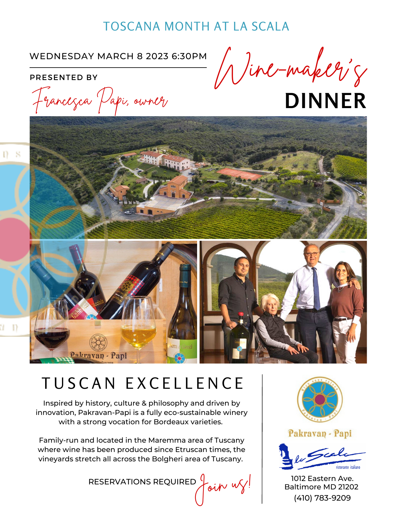 Wine Dinner with the Wine Maker | La Scala Ristorante Italiano